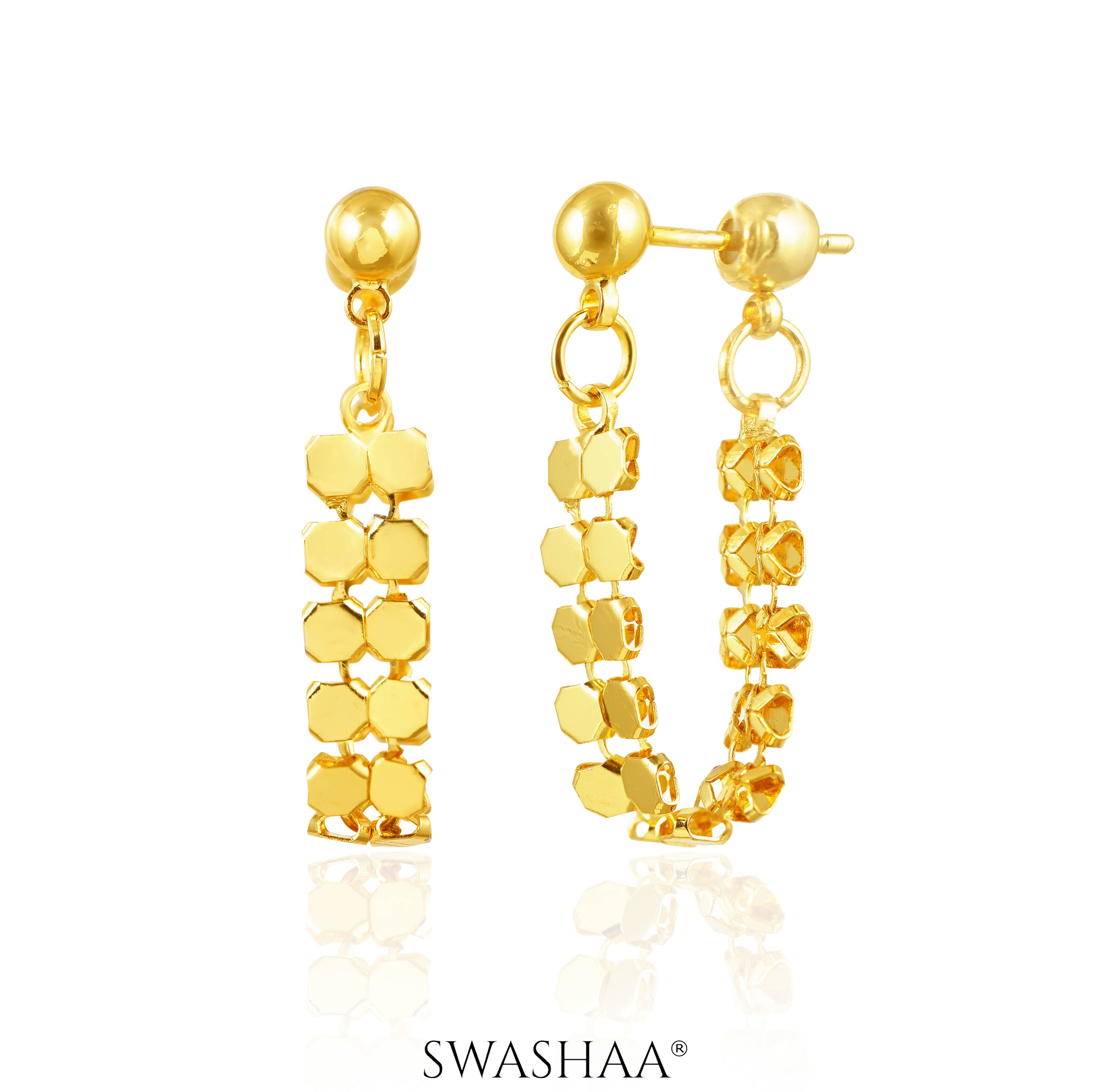 Olena Hexagonal Dangle Link 18K Gold Plated Hoop Earrings – Swashaa Global